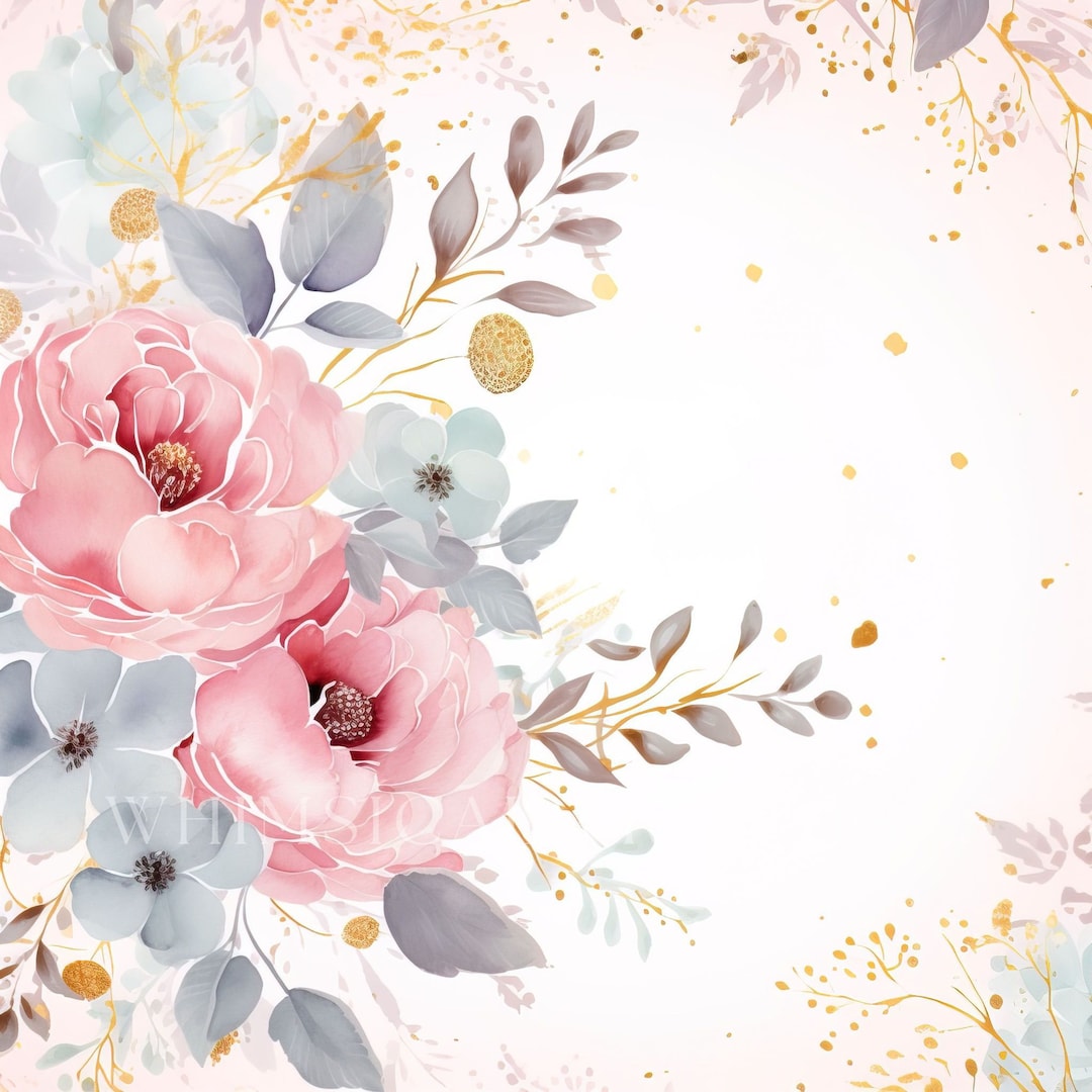 Pastel Pink Roses Digital Paper, Floral Background Graphics, Watercolor ...