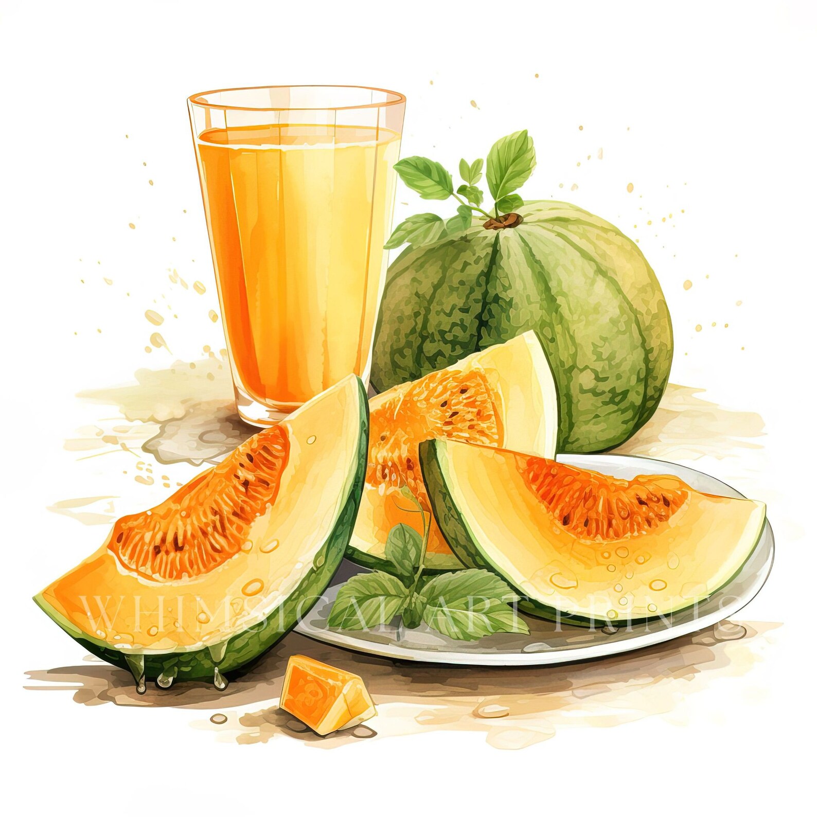 Melon Watercolor Clipart: Cantaloupe & Honeydew Art (JPG, PNG) - Etsy