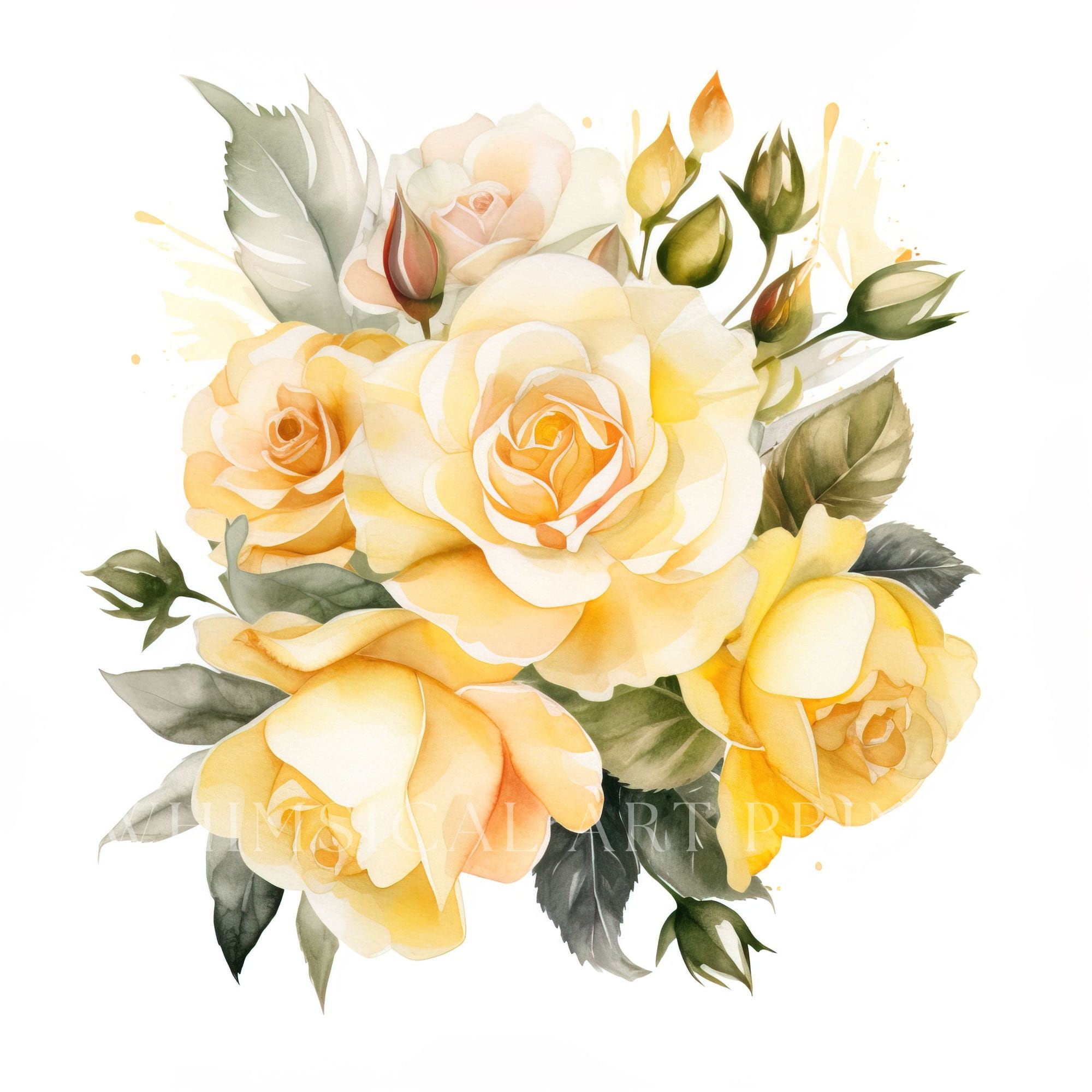 Yellow Rose Watercolor Clipart: Elegant Floral Designs (JPG, PNG) - Etsy