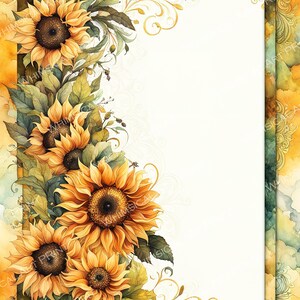 Watercolor Autumn Sunflowers Digital Paper Pack, Wedding Invites ...