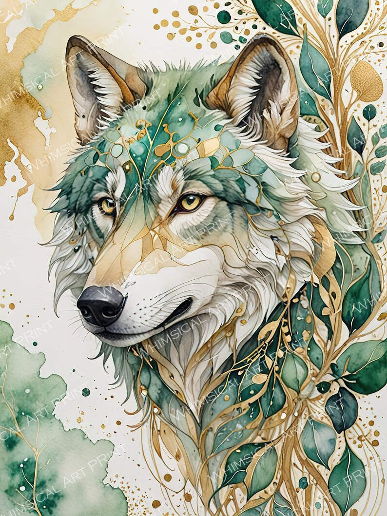 Watercolor Wolf Portrait Digital Paper: Botanical Scrapbooking Jpgs ...