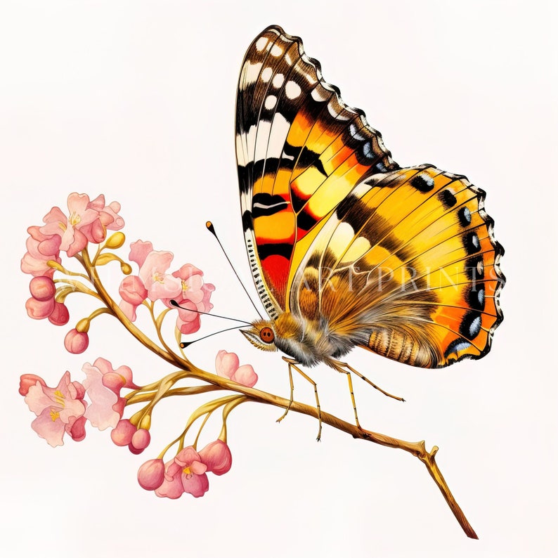 Painted Lady Butterfly Clipart, Butterfly Graphics, Watercolor ...