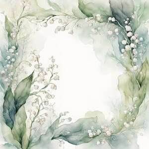 Watercolor Lily of the Valley Elegant Digital Paper Set in Soft Emerald ...