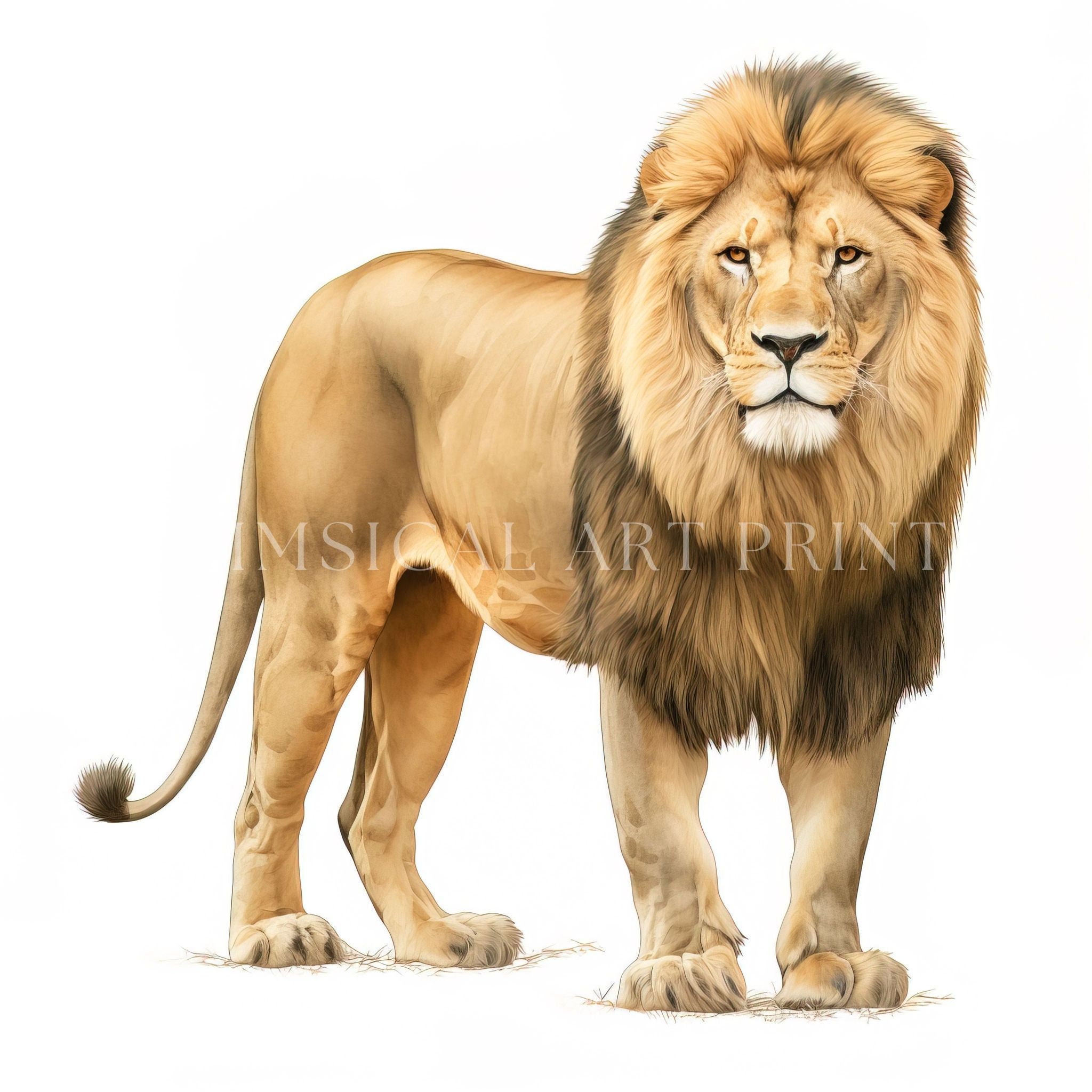 Adult Lion PNG, Watercolor Lions Clipart, Male Lion Portrait, Lion Wall ...