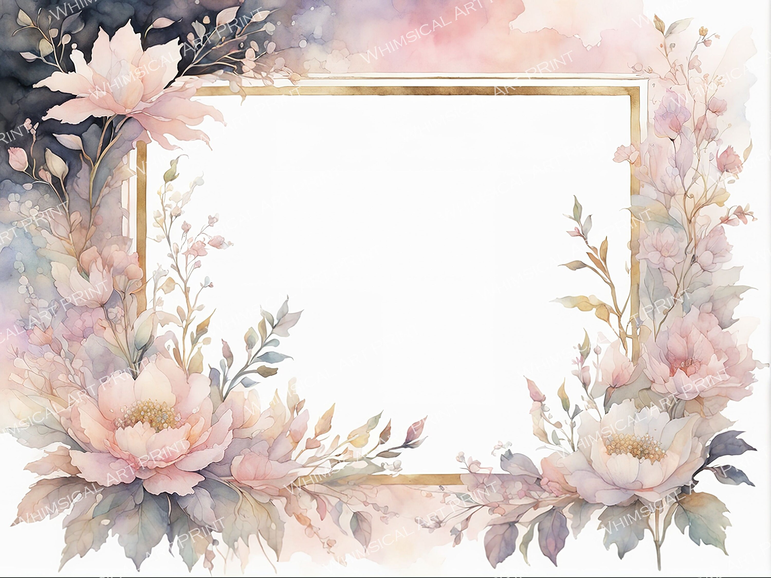Soft Pink Watercolor Floral Frame Digital Paper Pack, Dreamy Light Pink ...