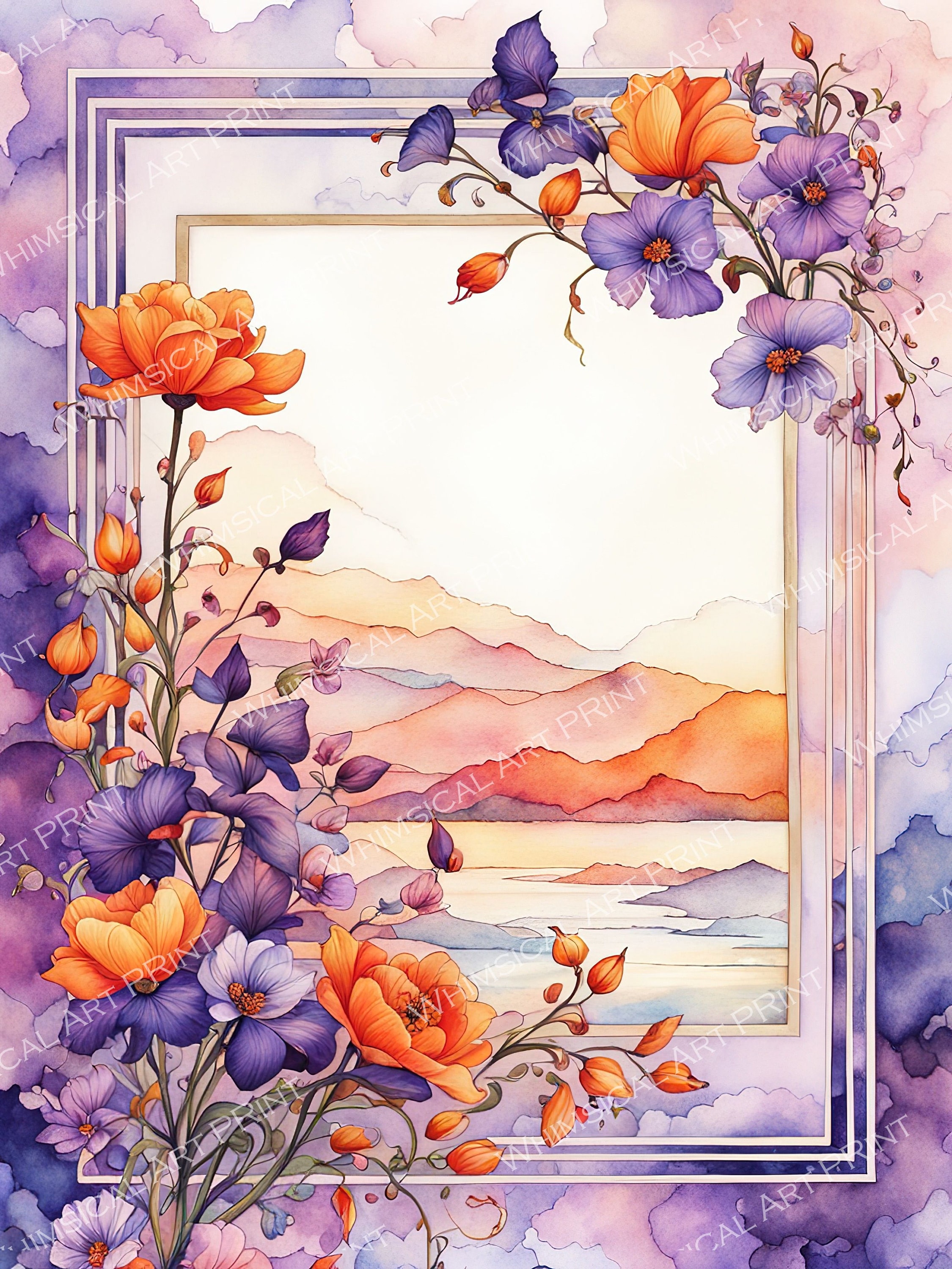 Watercolor Floral Digital Paper: Purple & Orange Flowers (10 Jpgs) - Etsy