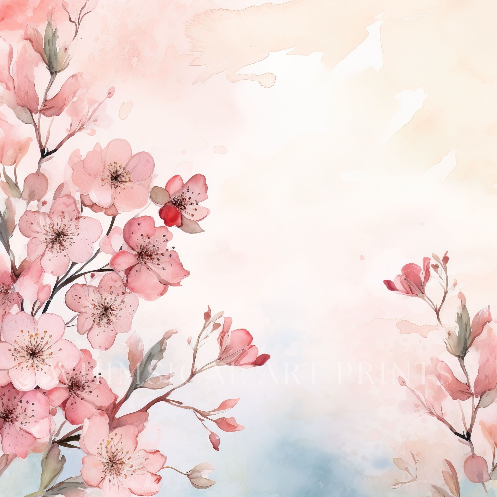 Sakura, Cherry Blossoms Digital Paper, Background Graphics, Watercolor ...