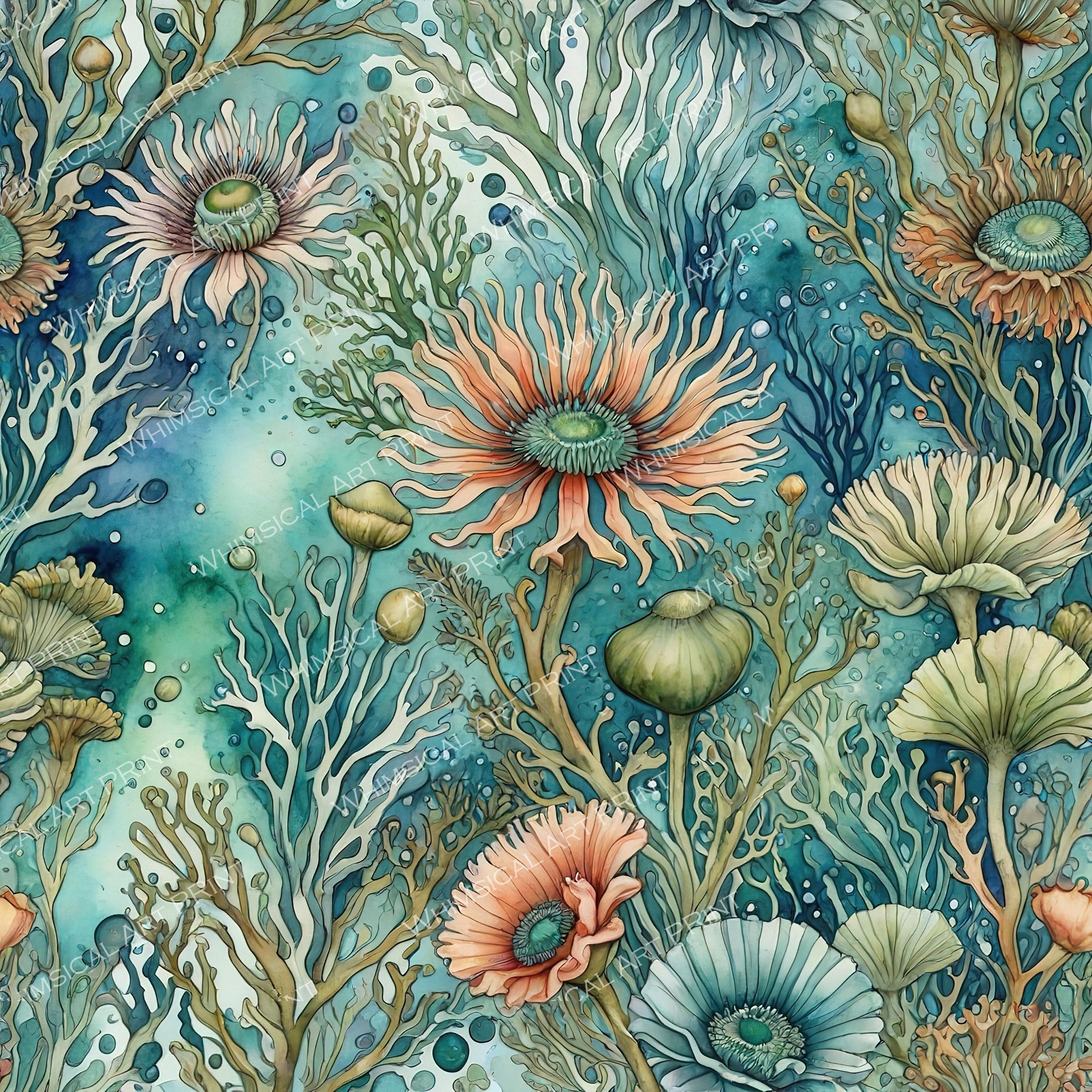 Watercolor Coral Digital Paper: Aqua Green Floral Elements (10 JPG ...