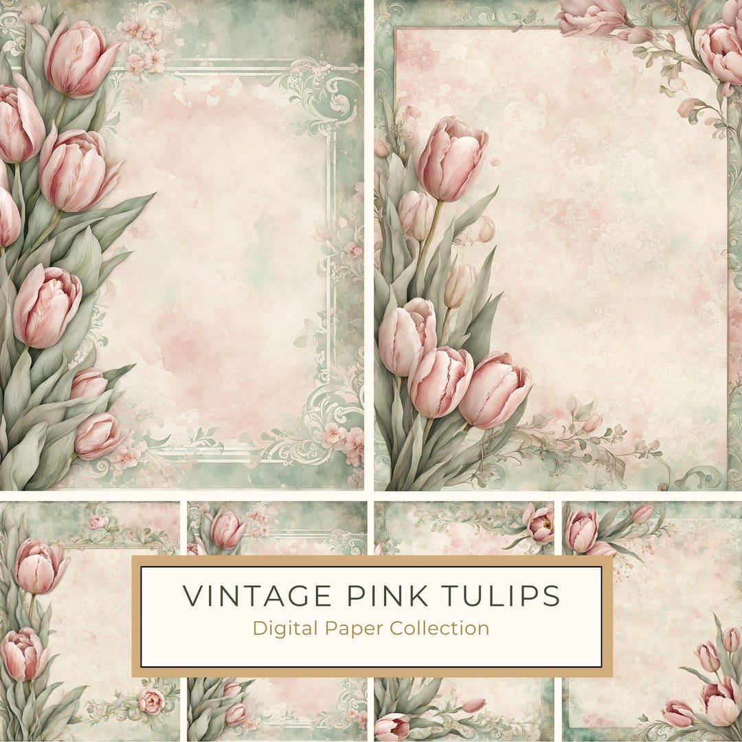 Watercolor Tulip Frame: Blush Pink Floral Border (digital Paper Pack ...