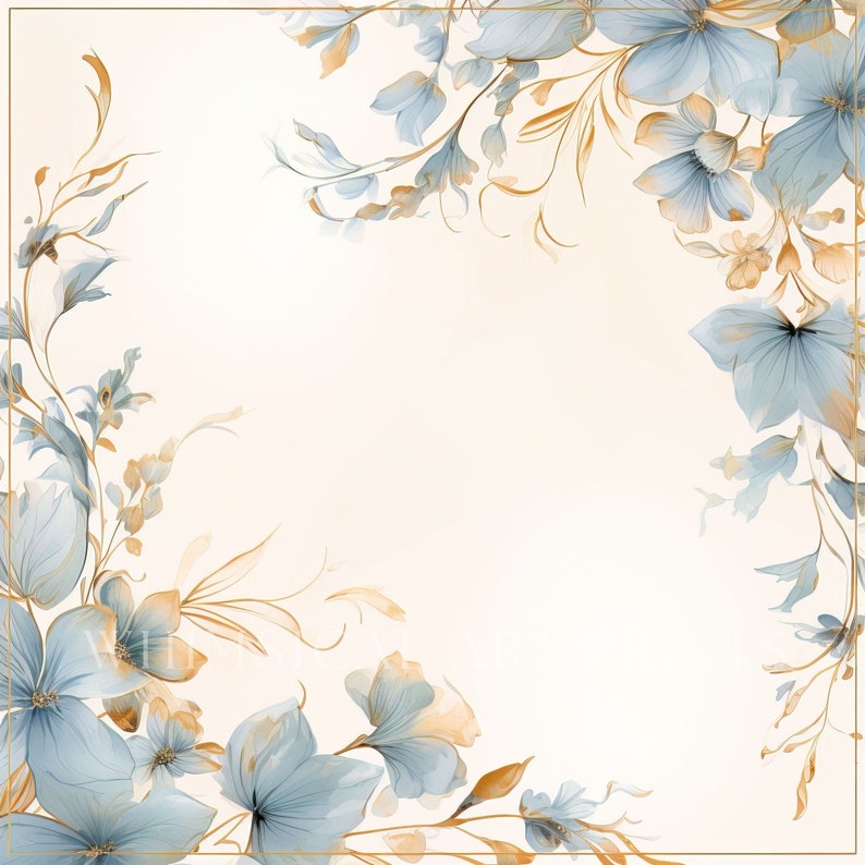 Dusty Blue Floral Digital Paper: Watercolor Flower Graphics (JPG, 300 ...