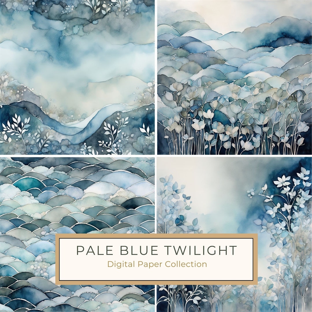 Dusty Blue Watercolor Landscape Digital Paper Pack (10 JPG) - Etsy