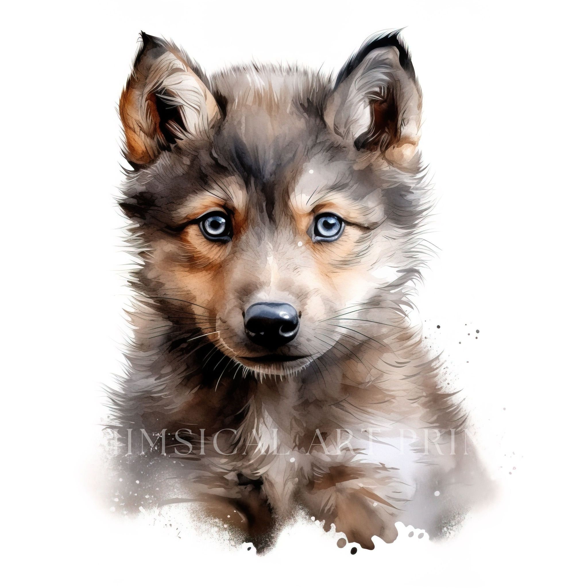 Wolf Puppy PNG, Watercolor Baby Wolf Clipart, Wolf Puppy Portrait, Wall ...