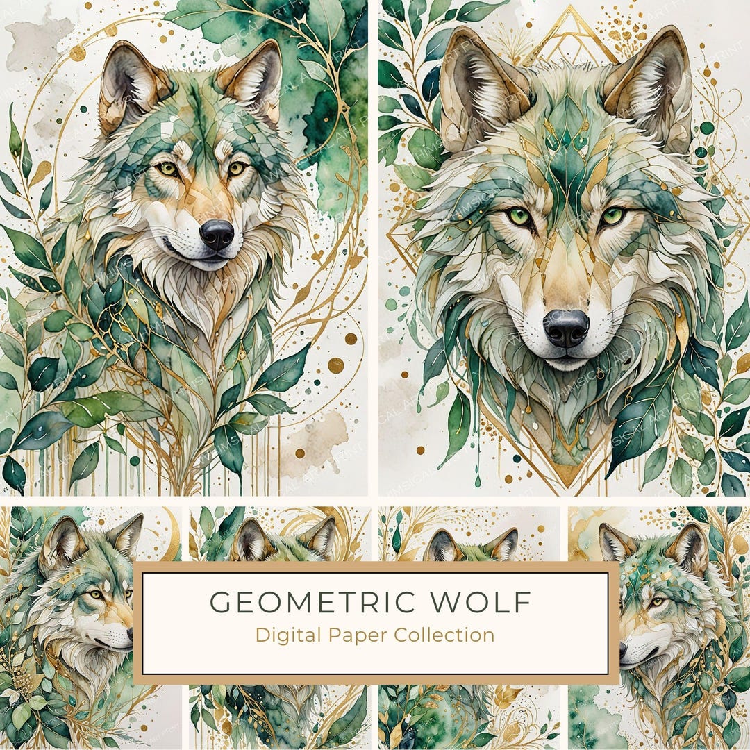 Watercolor Wolf Portrait Digital Paper: Botanical Scrapbooking Jpgs ...