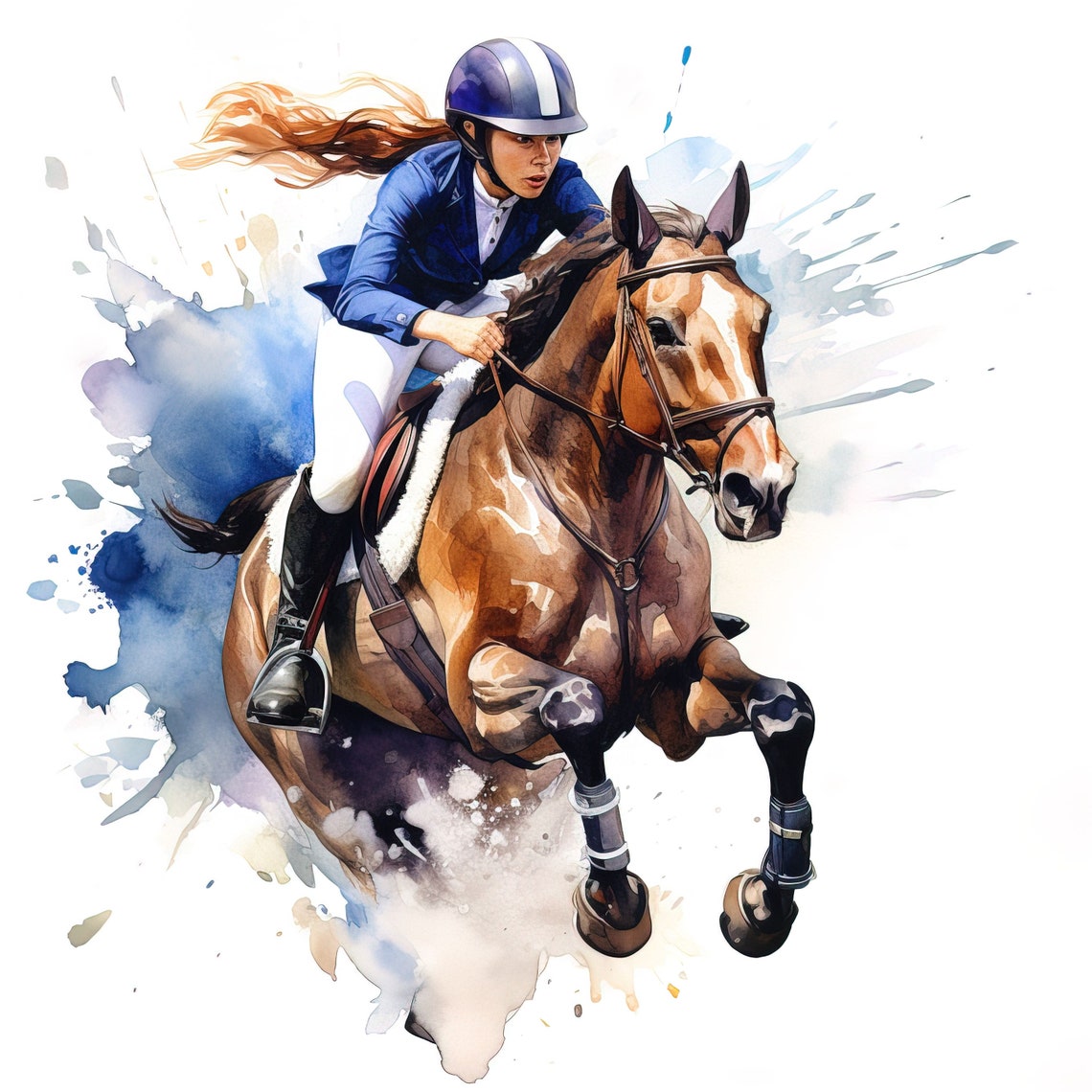 Showjumper Watercolor Printable, Horseback Riding Art, Watercolor Wall ...