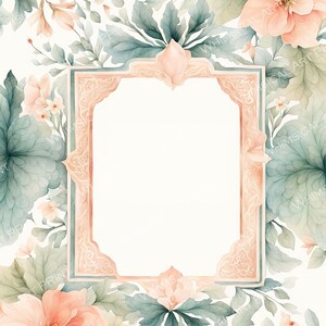 Watercolor Floral Frame Digital Paper Pack, Peach Teal Soft Pastel ...