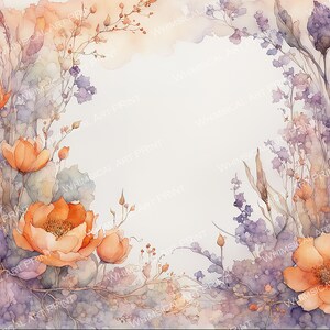 Watercolor Floral Frame Digital Paper: Purple & Orange (10 Jpgs ...