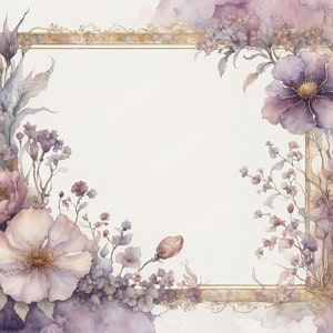 Purple Floral Watercolor Digital Paper Pack: Abstract Art Borders for ...
