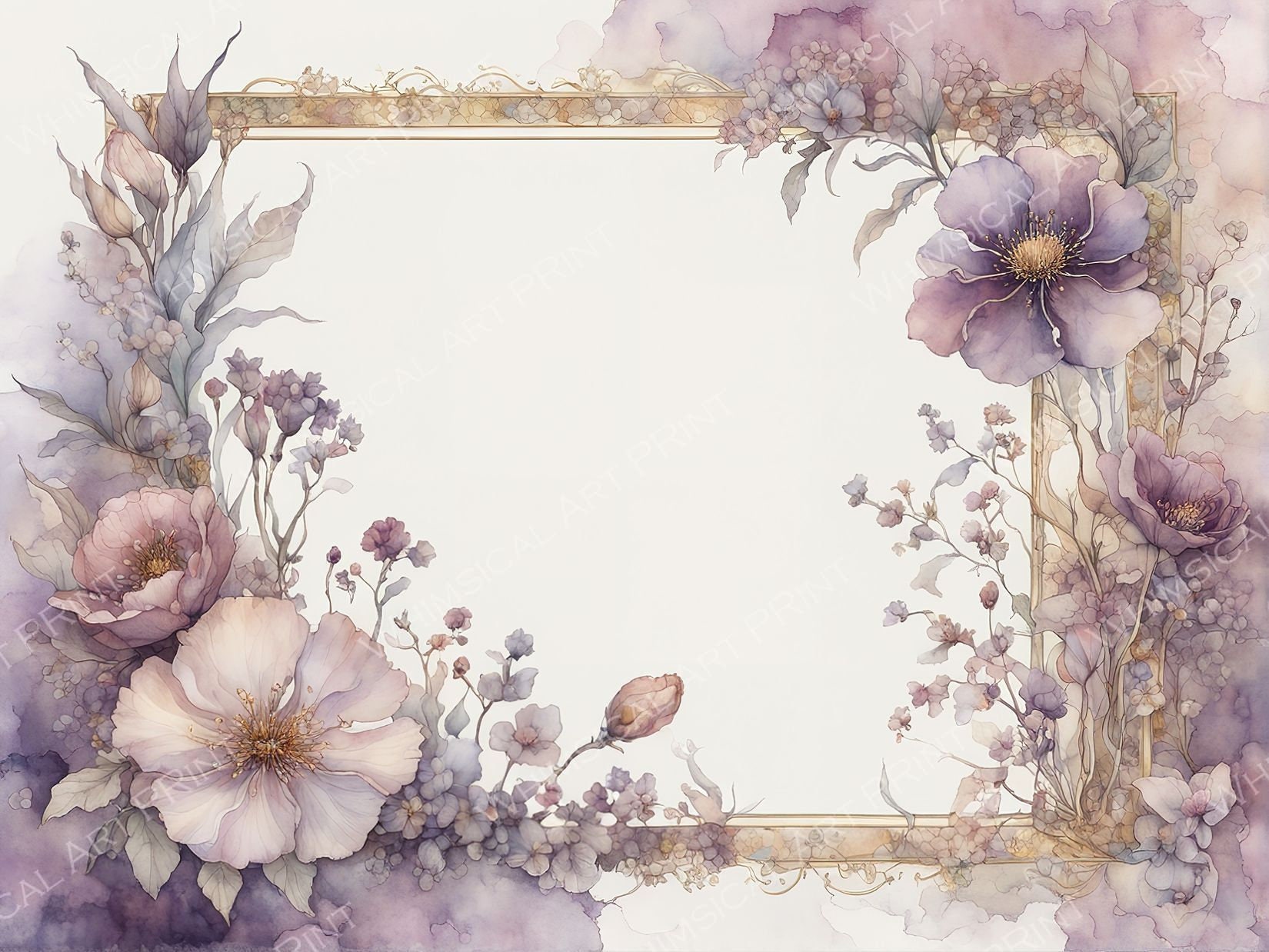 Purple Floral Watercolor Digital Paper Pack: Abstract Art Borders for ...