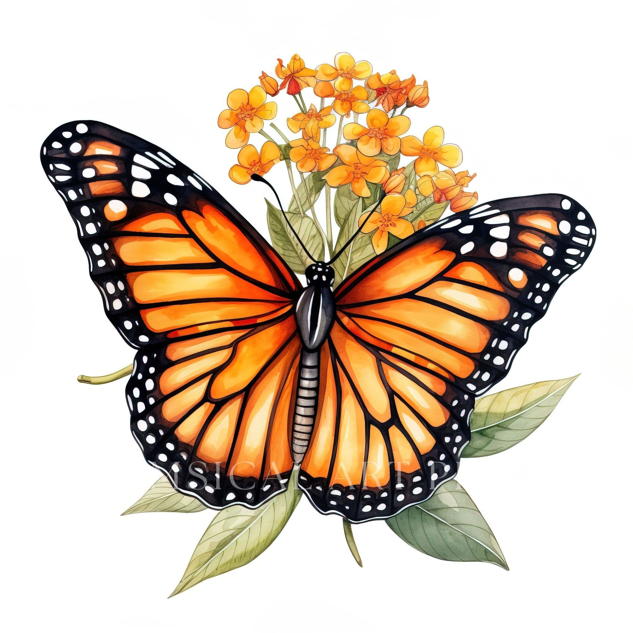Monarch Butterfly Clipart, Close-up Illustration, Watercolor Clipart ...