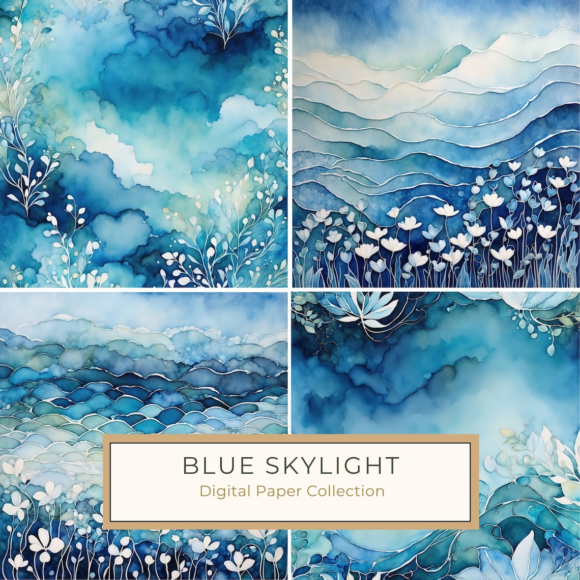 Blue Abstract Floral Digital Paper Set: Bohemian Sky Jpgs (commercial ...