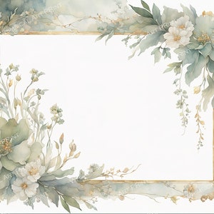 Calming Sage Watercolor Floral Frame Digital Paper Pack, Soft Sage ...