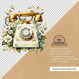 Watercolor Antique Telephones With Flowers: Boho Telephone Clipart ...