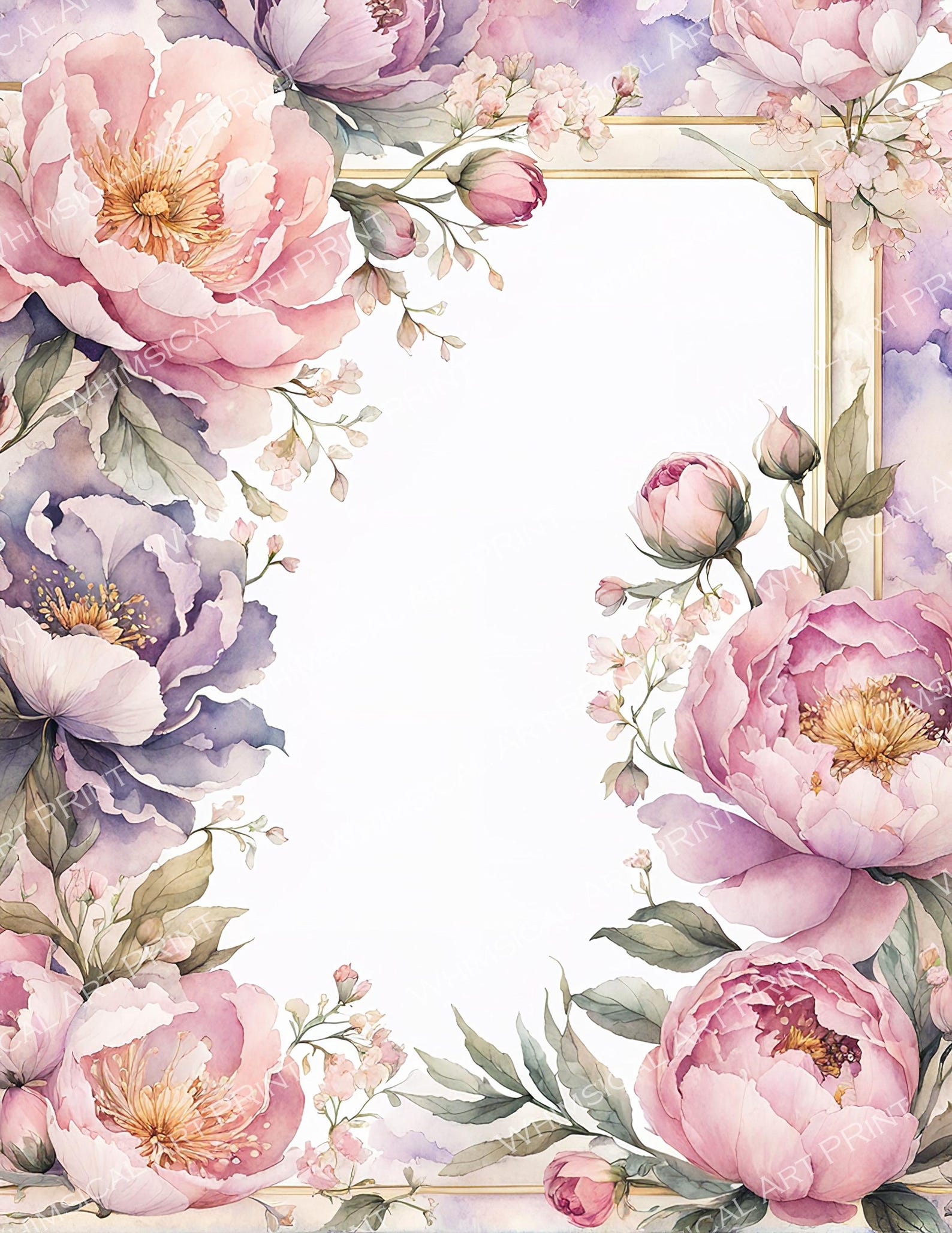 Watercolor Peony Frame Set: Pink Floral Borders, Romantic Backgrounds ...