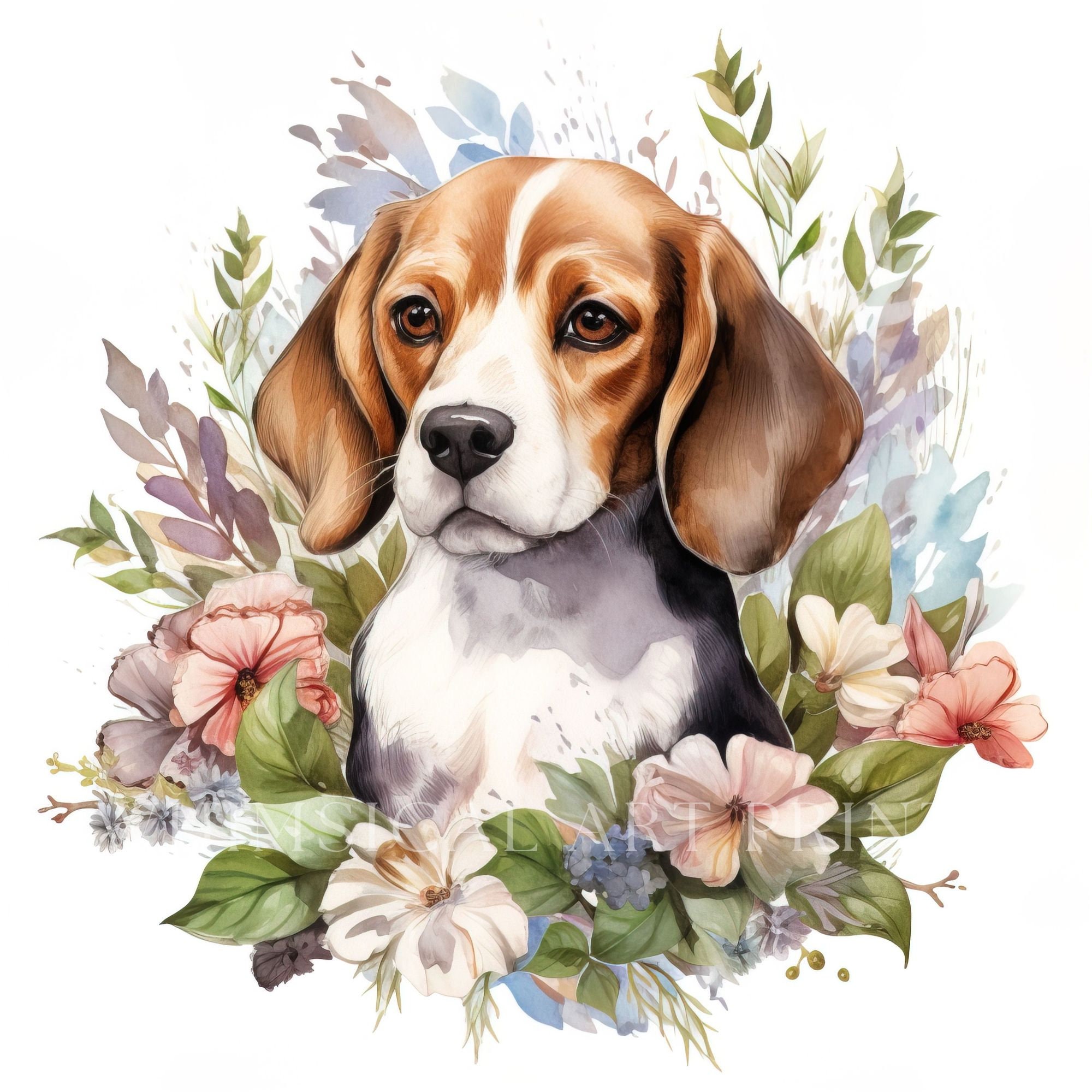 Cute Beagle Clipart Flowers Beagle in a Wreath Watercolor - Etsy