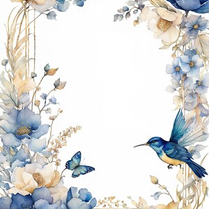 Blue Boho Border Digital Paper Pack for Wedding Cards, Scrapbooking ...