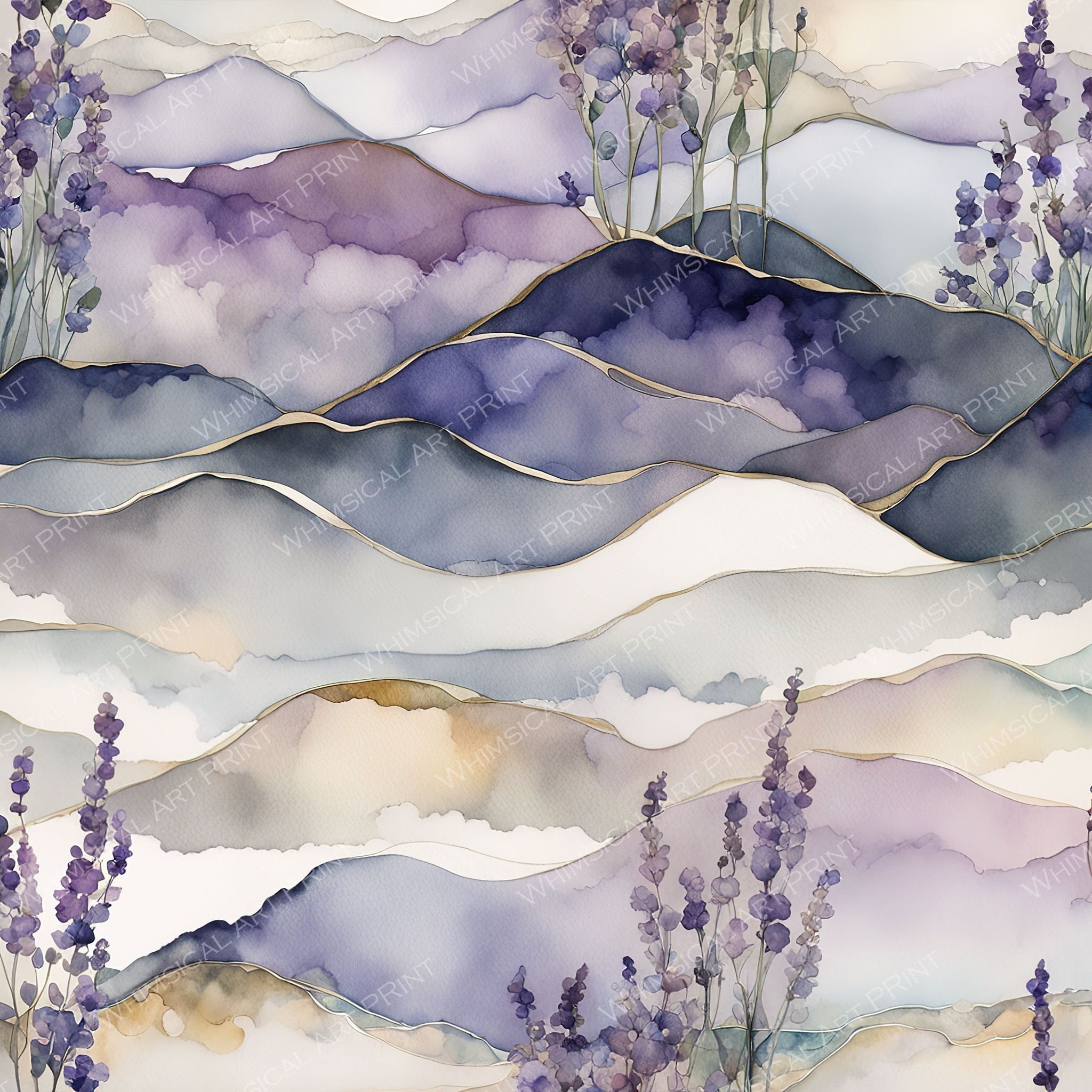 Lavender Wild Abstract Floral Digital Paper Set, Printable Watercolor ...