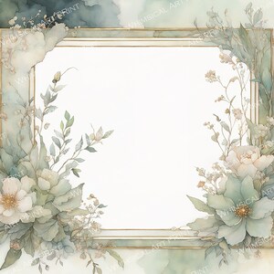 Calming Sage Watercolor Floral Frame Digital Paper Pack, Soft Sage ...