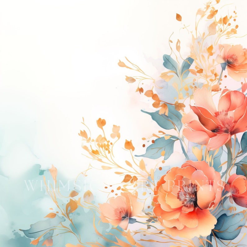 Soft Coral Floral Digital Paper, Floral Background Graphics, Watercolor ...