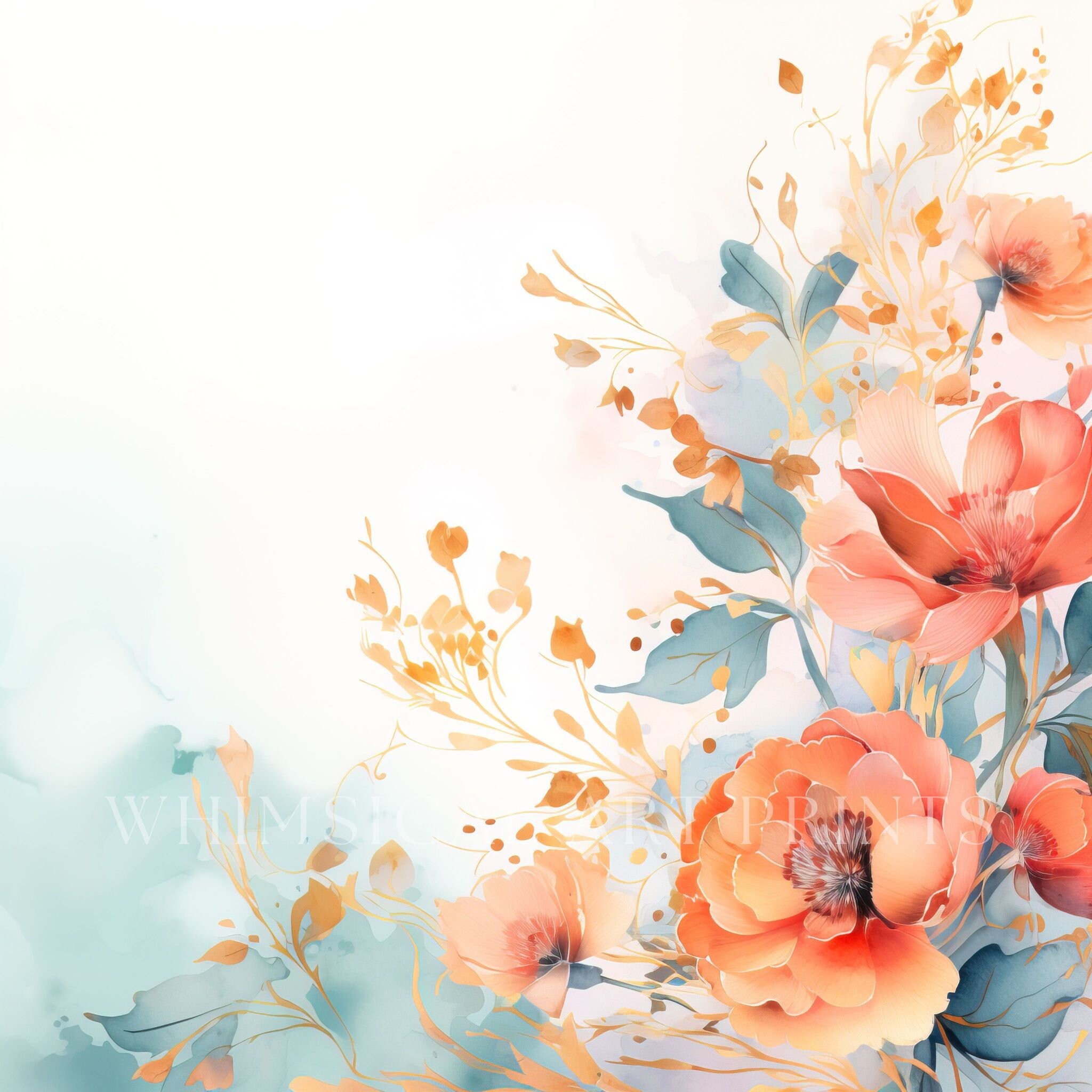 Soft Coral Floral Digital Paper, Floral Background Graphics, Watercolor ...