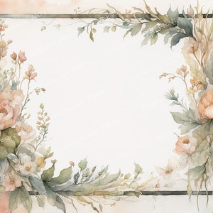 Dreamy Peach: Watercolor Floral Frame Digital Paper Pack, Soft Peach ...