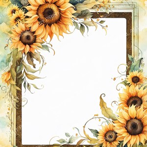 Watercolor Autumn Sunflowers Digital Paper Pack, Wedding Invites ...
