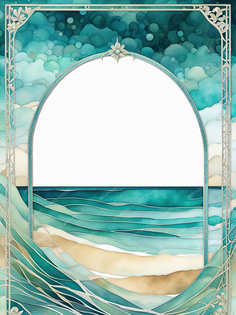 Watercolor Seafoam Green Coastal Borders: Beach Frame Art (10 Jpgs ...