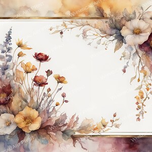Rustic Burgundy Watercolor Floral Frame Digital Paper Pack, Deep Red ...