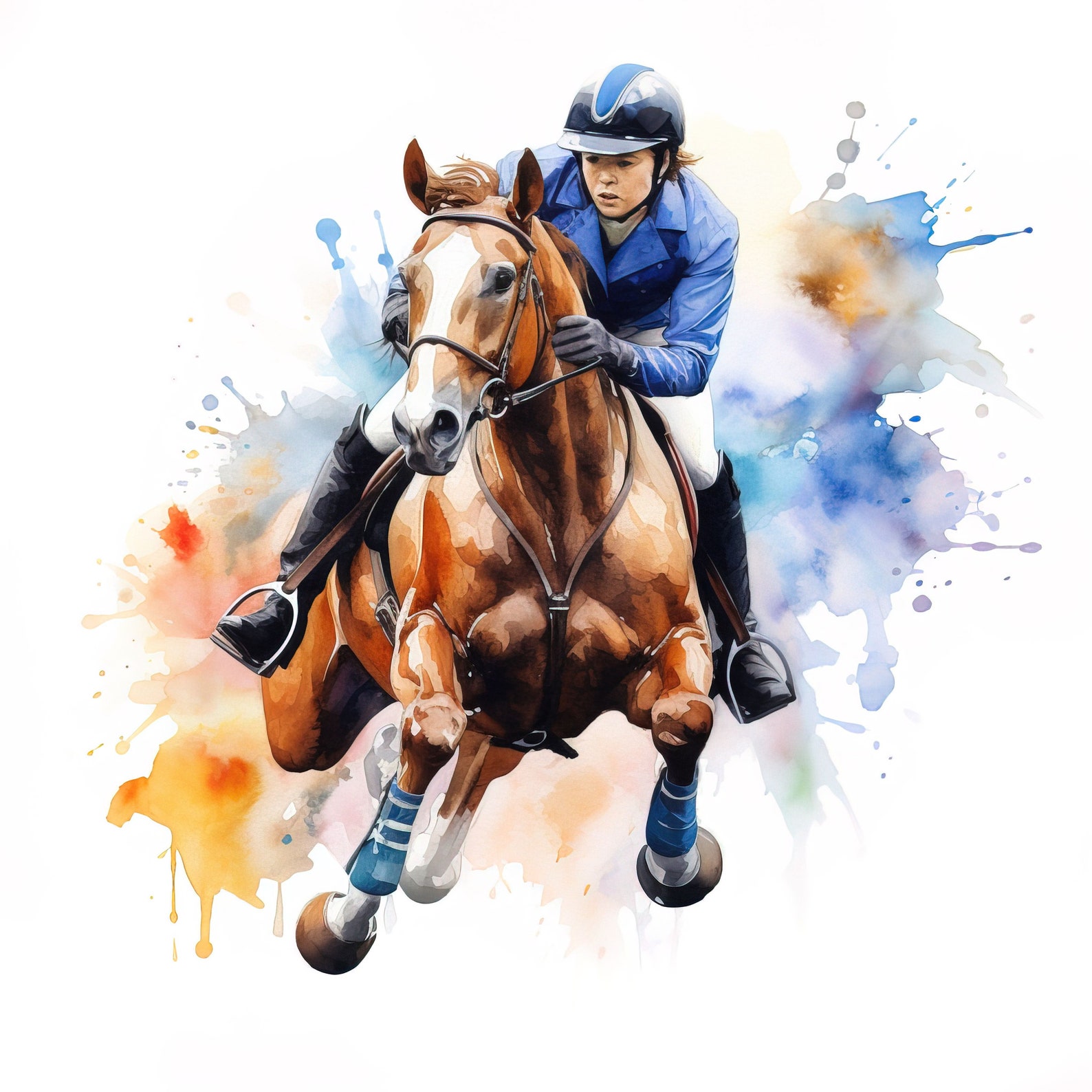 Showjumper Watercolor Printable, Horseback Riding Art, Watercolor Wall ...