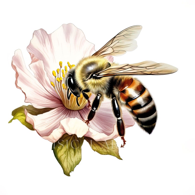 Bee Clipart, Bee on Flower Clipart, Honeycomb Clipart, Watercolor Bees ...