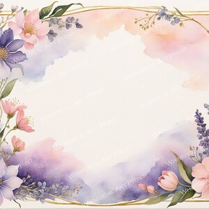 Watercolor Purple Floral Digital Paper Pack, White Background, Page ...
