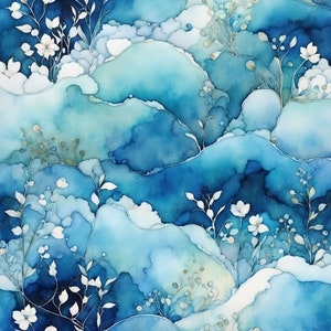 Blue Skylight Bohemian Floral Digital Paper Set, Sky Blue and White ...