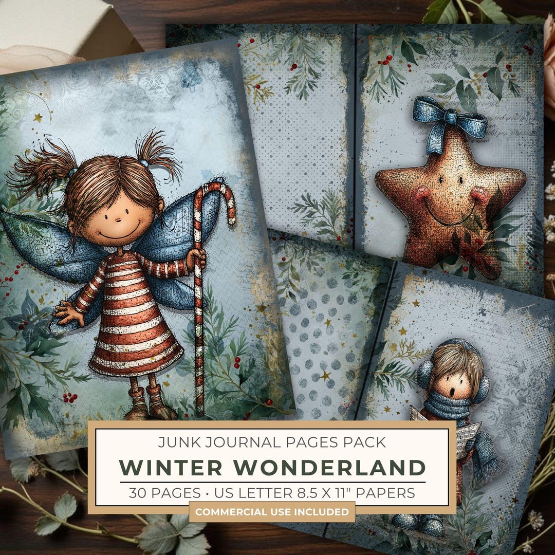 Vintage Blue Printable Papers | Winter Wonderland Junk Journal Pages ...