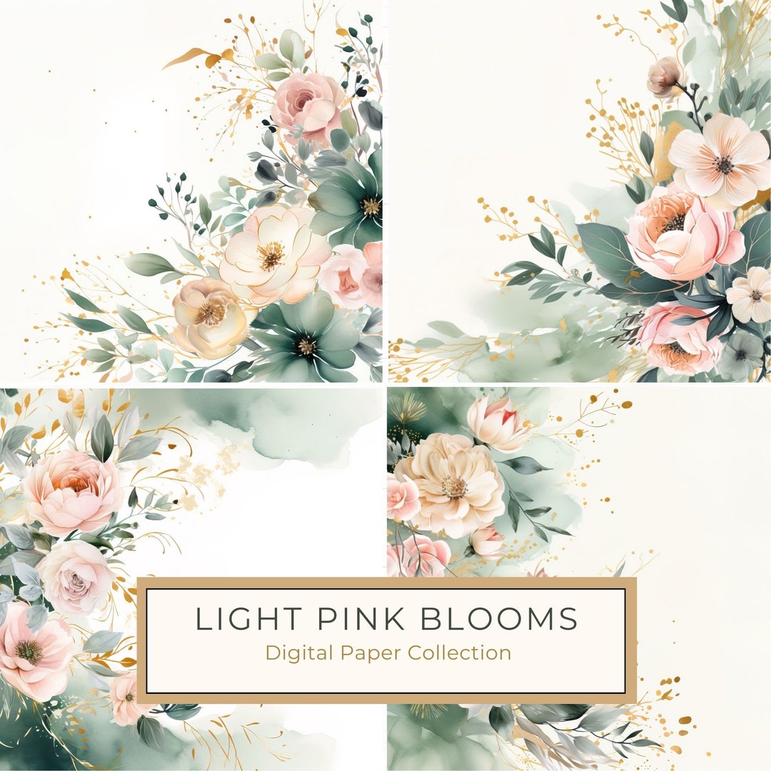 Light Pink Floral Digital Paper, Floral Background Graphics, Watercolor ...