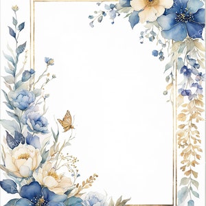 Blue Boho Border Digital Paper Pack for Wedding Cards, Scrapbooking ...