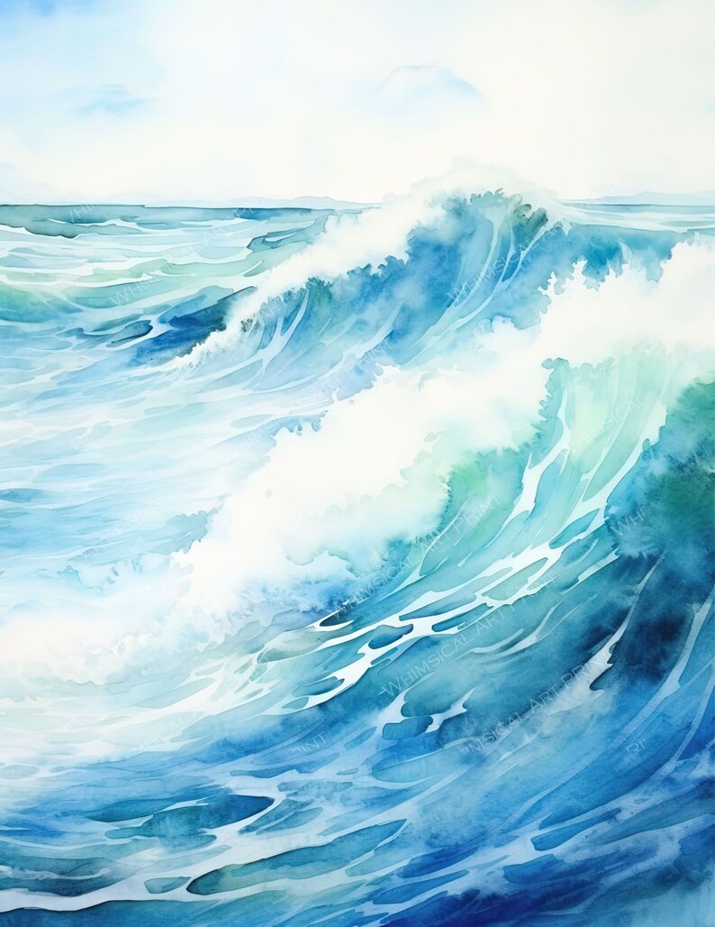 Ocean Waves Watercolor Background: Sea Blue Digital Paper (JPG) - Etsy