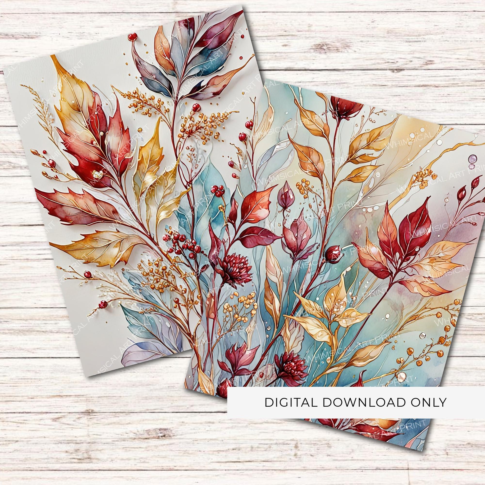 Watercolor Autumn Leaves Digital Paper: Earthy Scrapbook Backgrounds ...