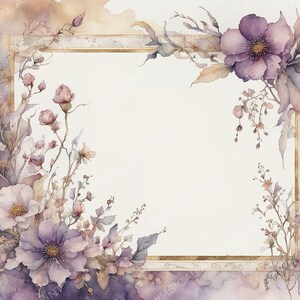 Purple Floral Watercolor Digital Paper Pack: Abstract Art Borders for ...