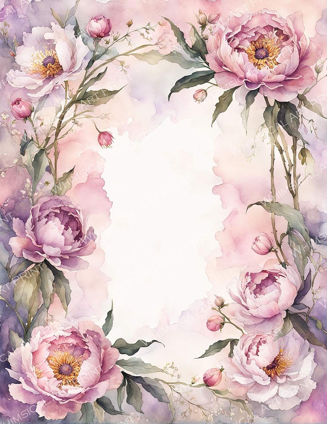 Watercolor Peony Frame Set: Pink Floral Borders, Romantic Backgrounds ...