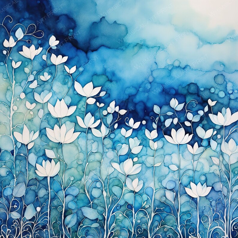 Blue Abstract Floral Digital Paper Set: Bohemian Sky Jpgs (commercial ...