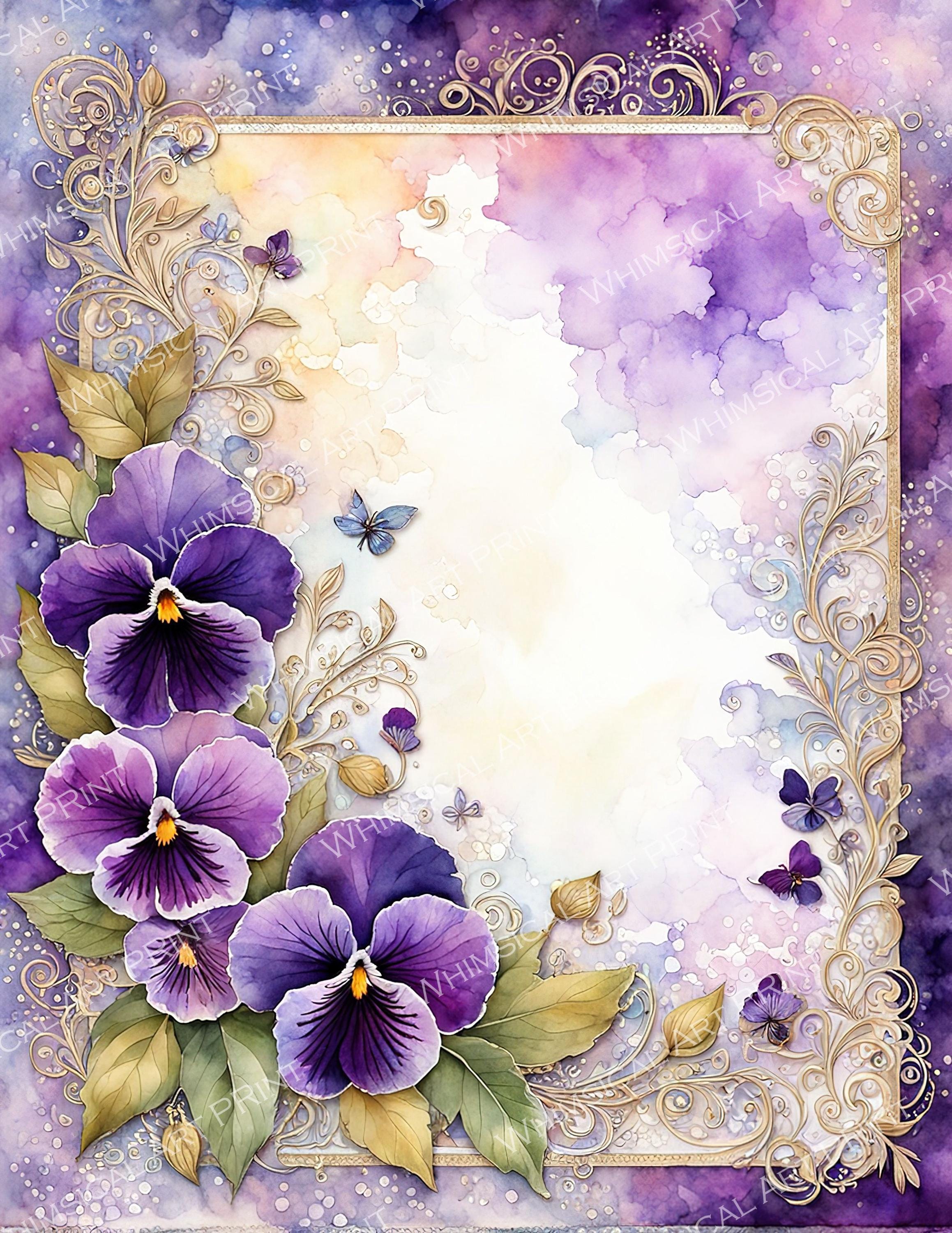Watercolor Pansy Frame Digital Paper: Shabby Chic Floral (JPG) - Etsy